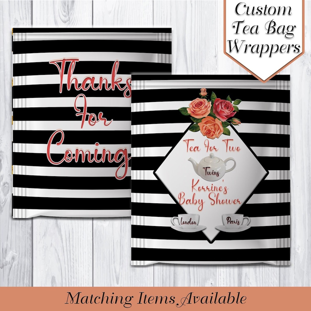 Tea Theme Tea Bag Wrappers | Tea for Two Baby Shower | Tea for Two ...