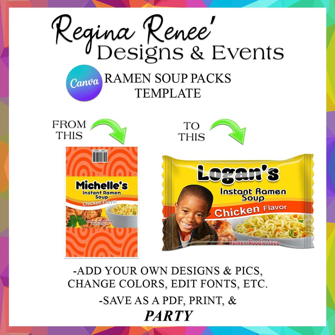 Canva Ramen Soup Pack Template | Ramen Noodles Templates | Party Favor ...