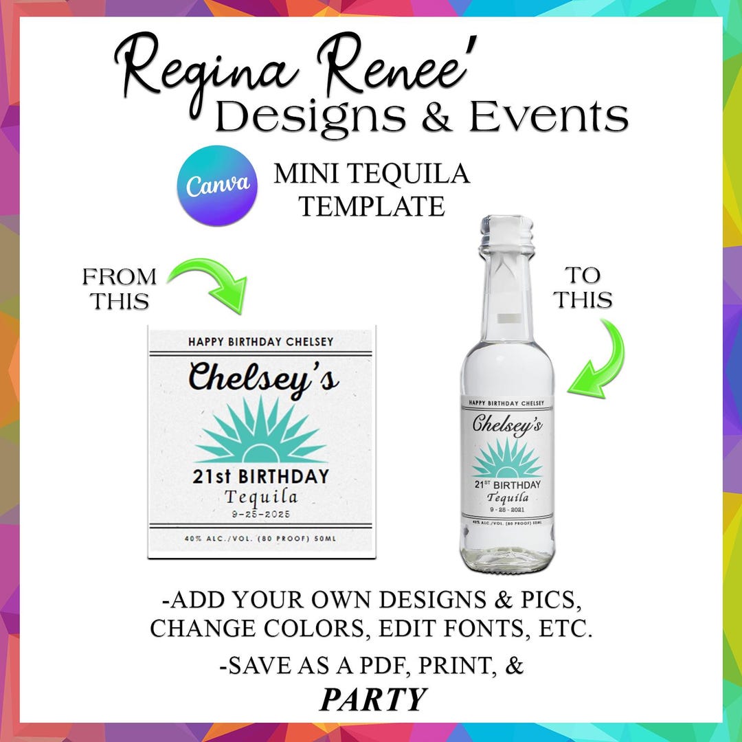 Canva Mini Tequila Bottle Label Template | Canva Liquor Template ...