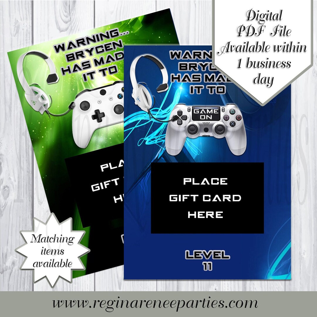 Video Game Gift Card Holders Video Game Invitations Video Game Invites ...
