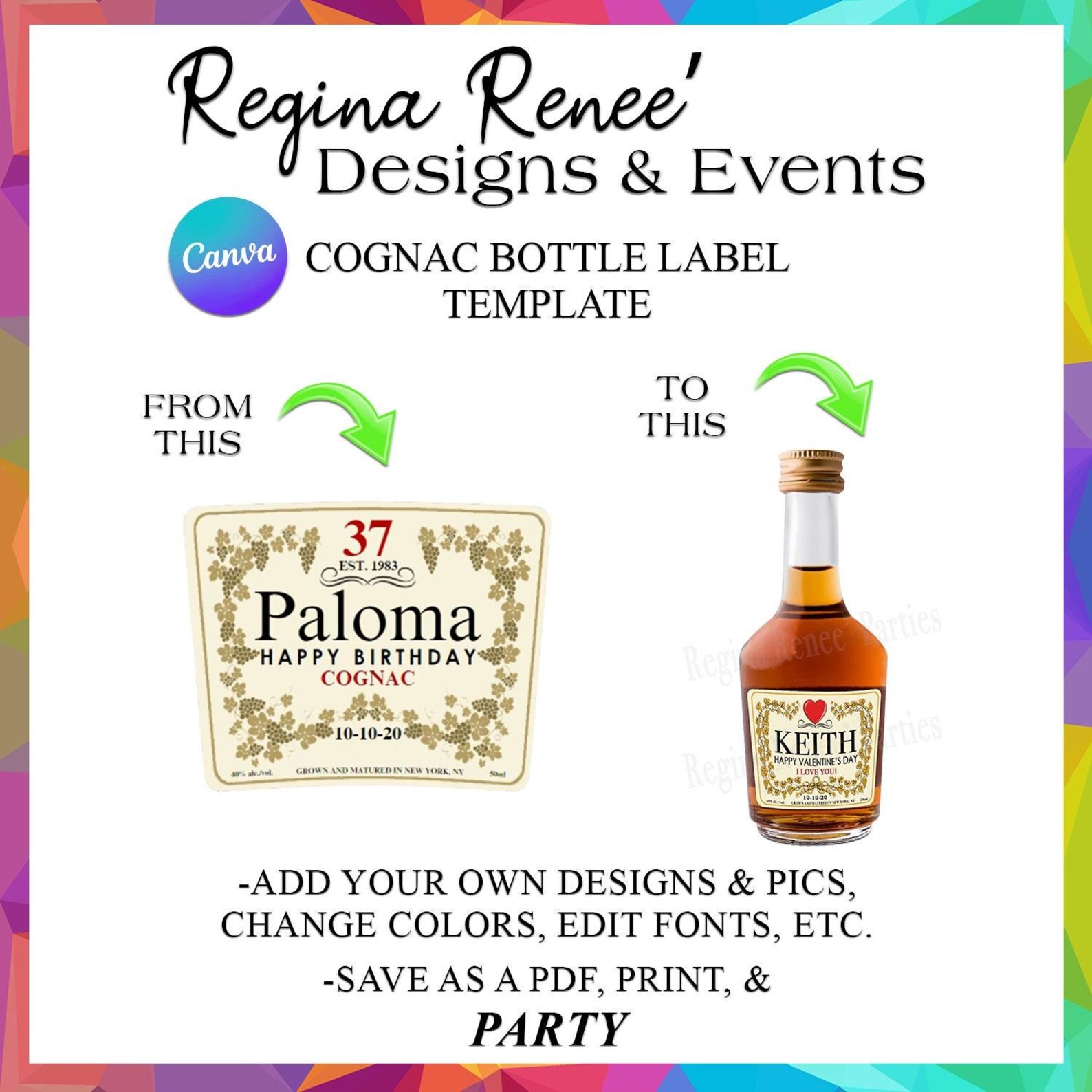 Canva Cognac Bottle Label Template | Canva Liquor Template | Canva ...