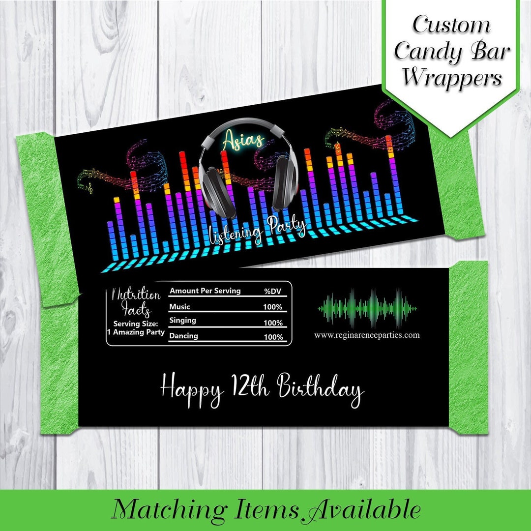 Listening Party Theme Candy Bar Wrappers | Listening Party Favor ...