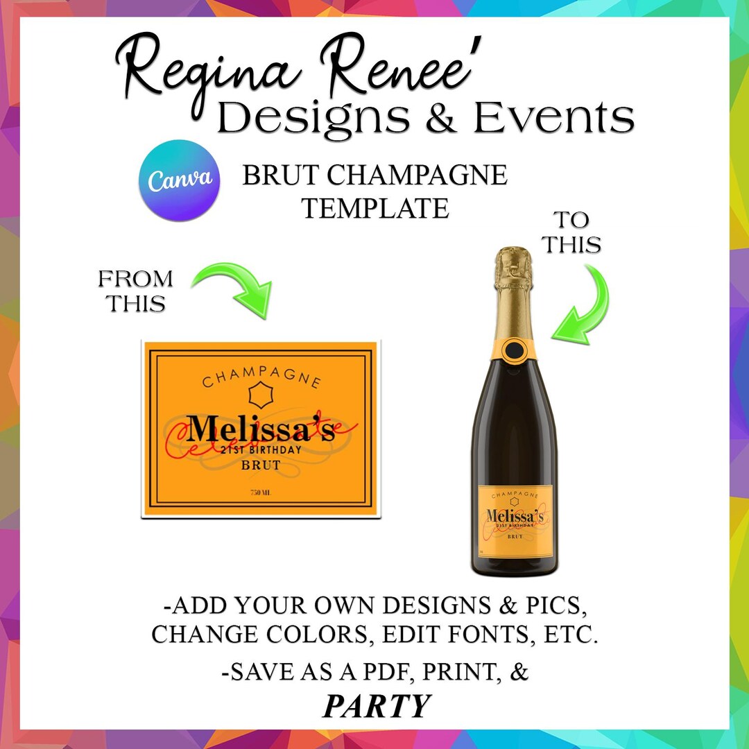 Canva Brut Champagne Bottle Label Template | Canva Liquor Template ...