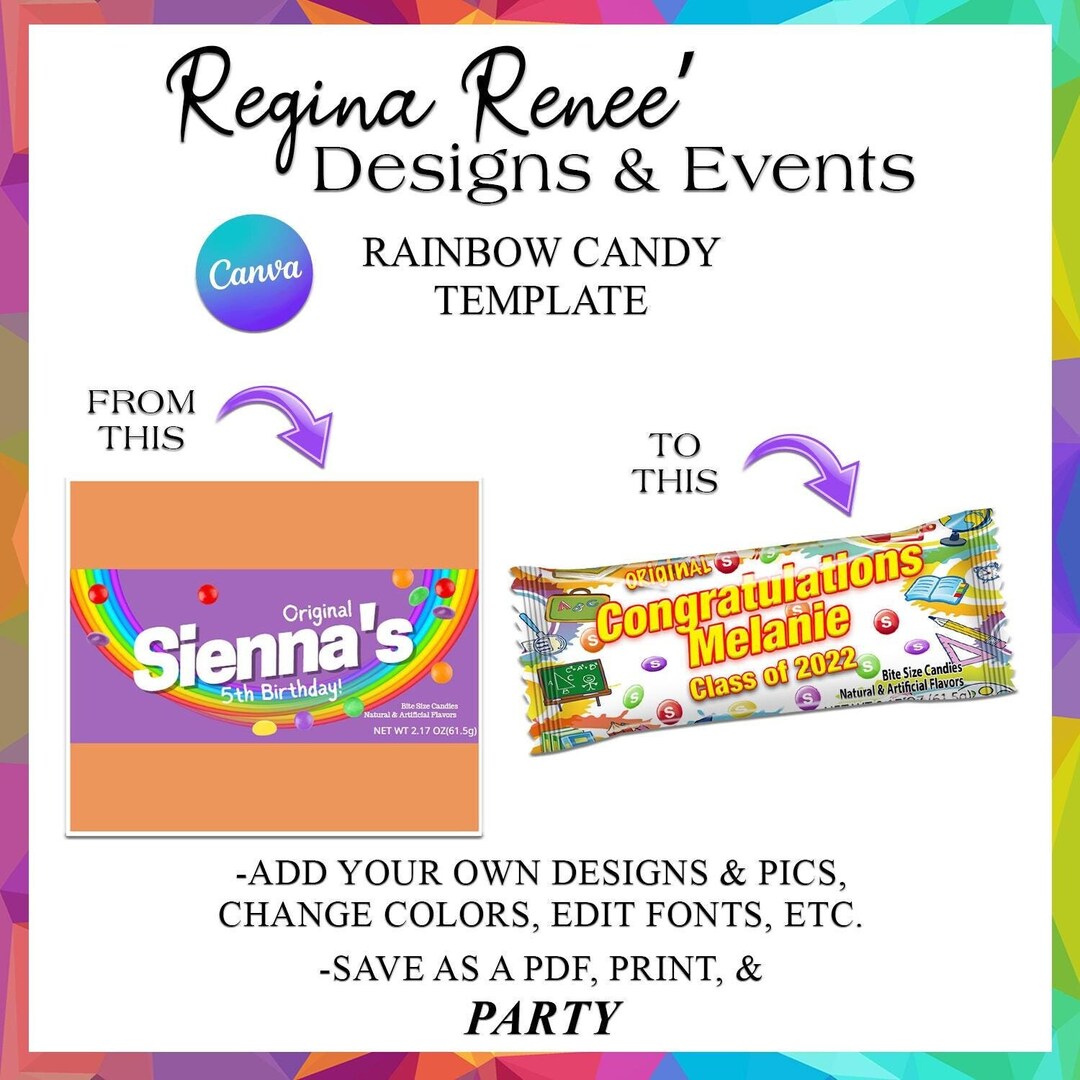 Canva Rainbow Candy Template | Rainbow Candy | Rainbow Candy Favors ...