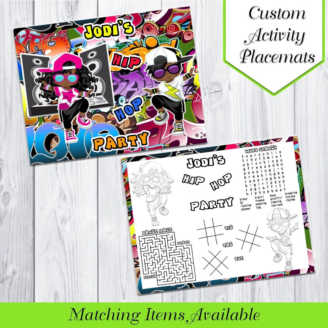 Hip Hop Party Activity Placemats | Hip Hop Birthday Party | Hip Hop ...
