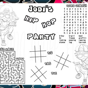 Hip Hop Party Activity Placemats | Hip Hop Birthday Party | Hip Hop ...