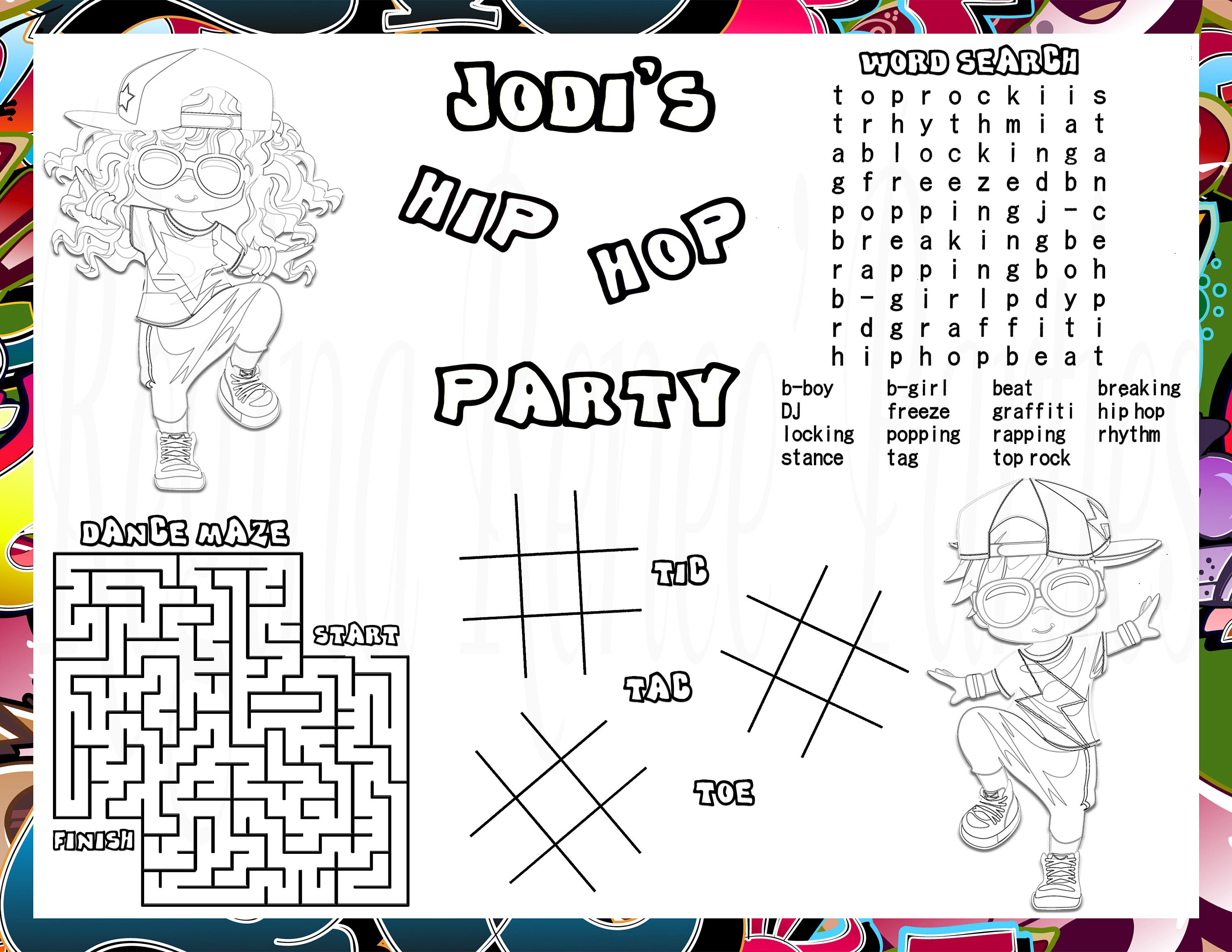 Hip Hop Party Activity Placemats Hip Hop Birthday Party - Etsy