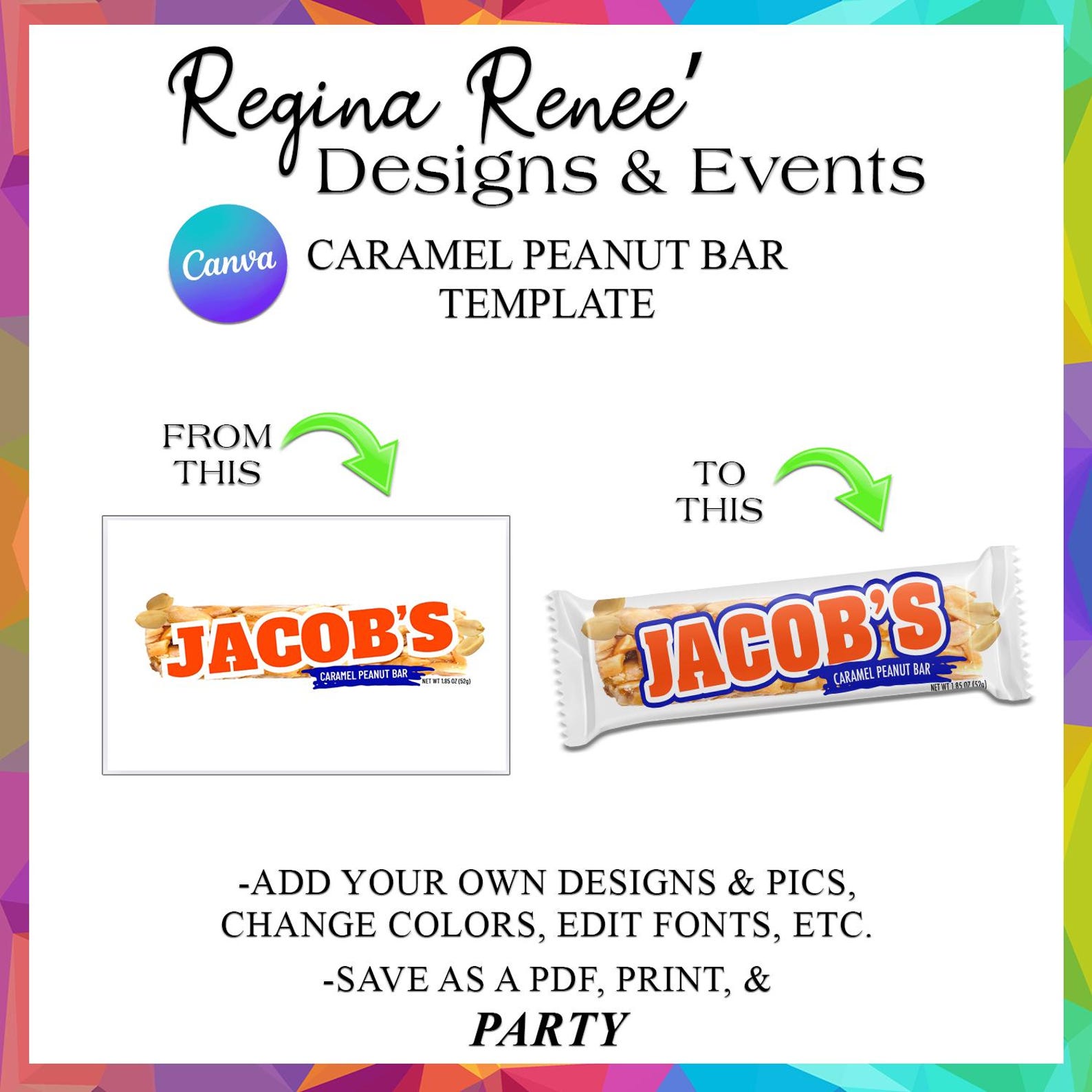 Canva Caramel Peanut Bar Template | Candy Bar Template | Canva Party ...