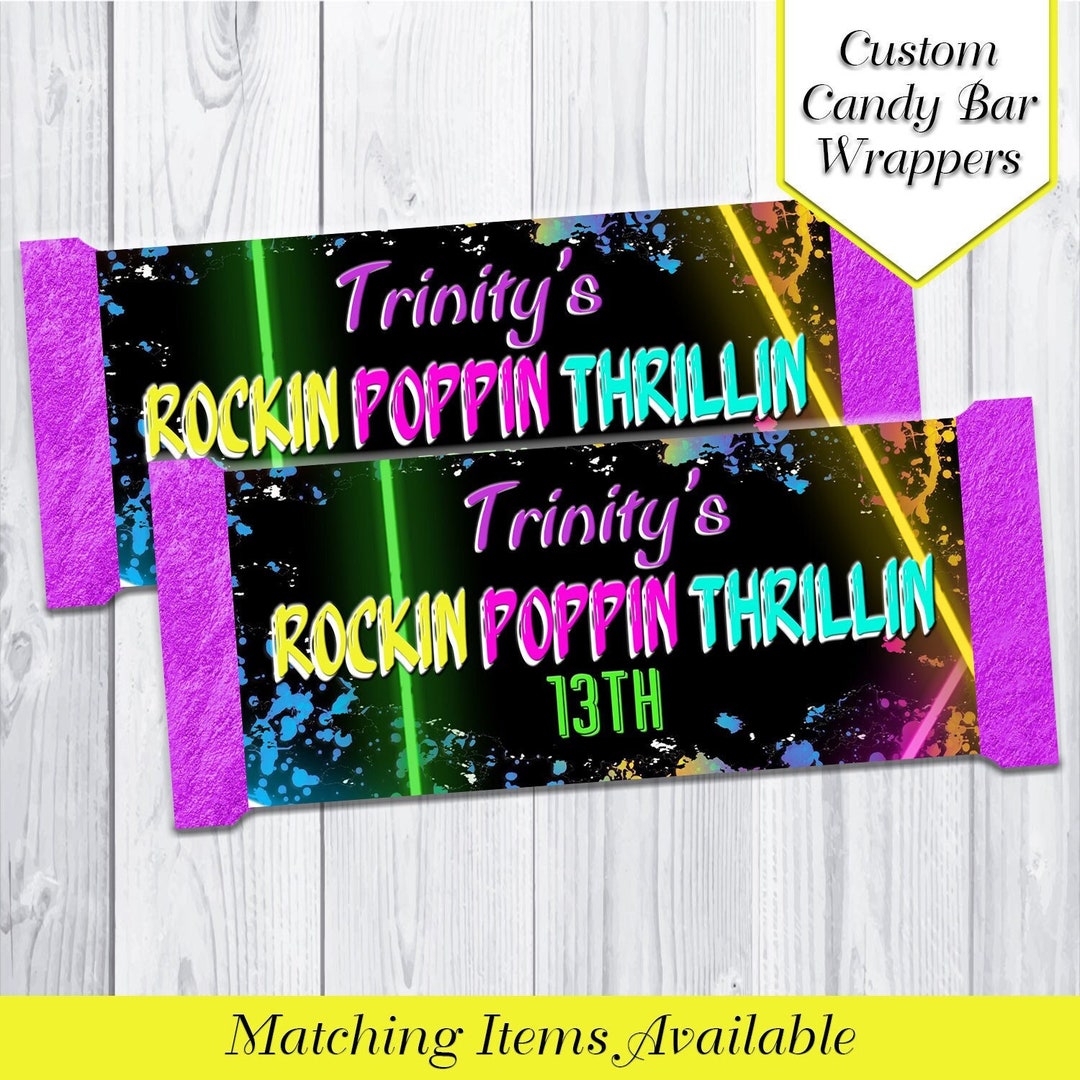 Neon Theme Candy Bar Wrappers | Neon Theme Birthday | Neon Party Favors ...