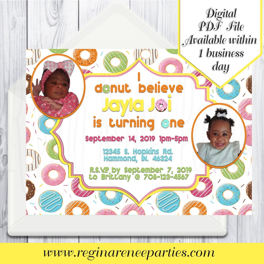 Donut Party Invitation Donut Theme Invites Donut 1st - Etsy