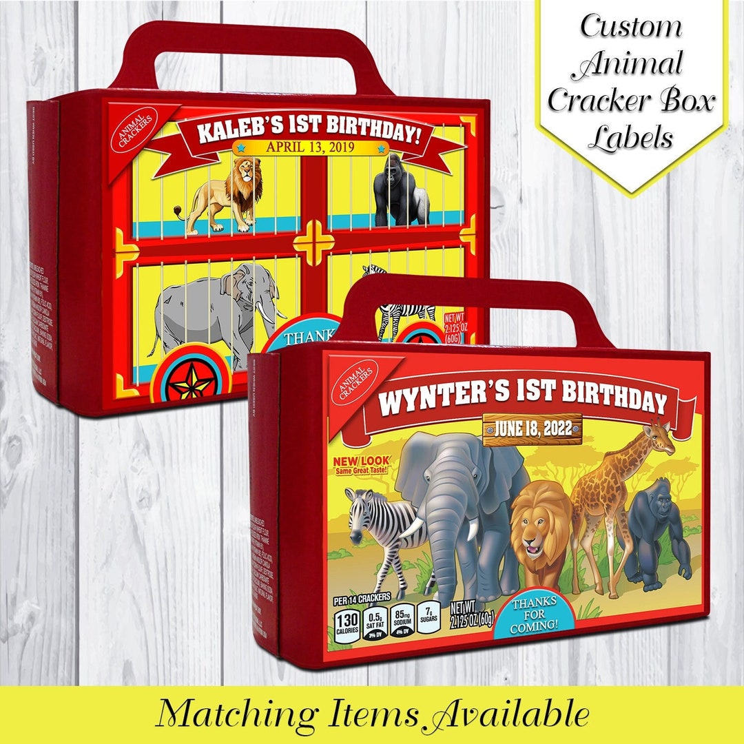 Animal Cracker Box Labels Animal Cookies Birthday Favors Personalized ...
