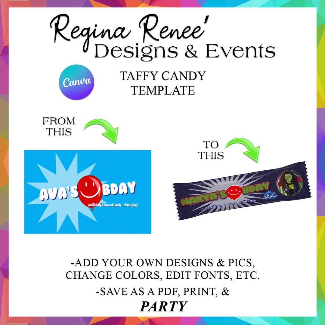 Canva Taffy Candy Template | Canva Candy Templates | Canva Party Favor ...