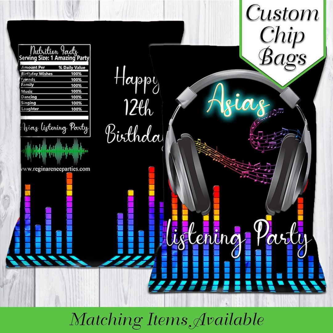 Listening Party Theme Chip Bags | Listening Party Favors | Music Theme ...