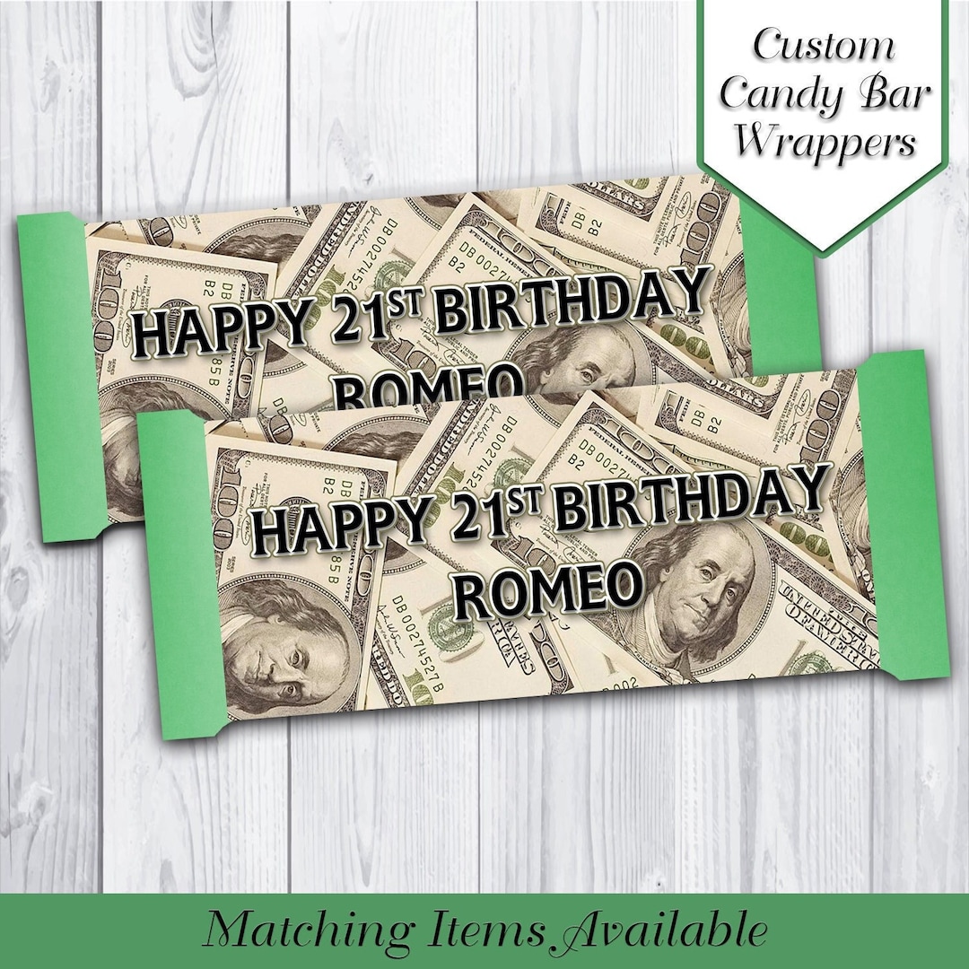 Money Theme Candy Bar Wrappers | Money Bags | Money | Money Birthday ...