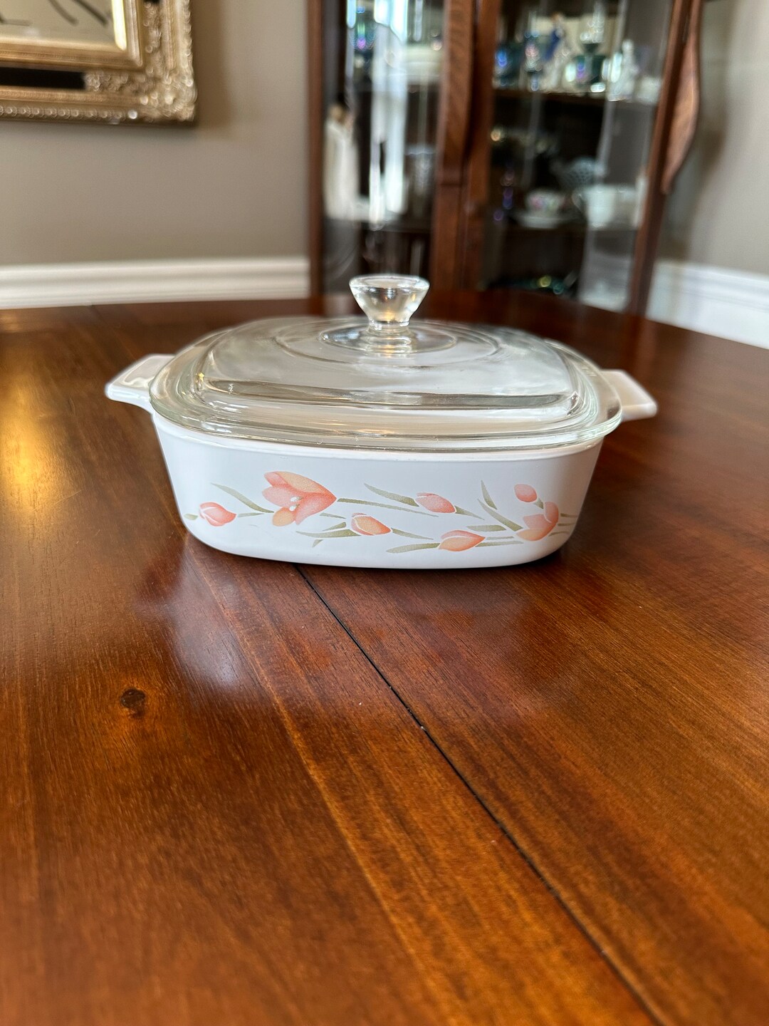 1984 Vintage Corning Ware Casserole Dish Peach Floral Pattern 1 Liter ...