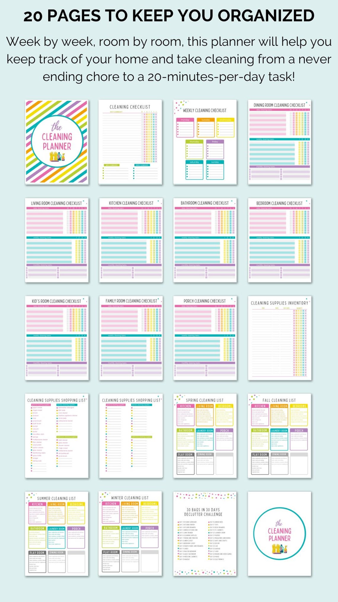 Home Cleaning Planner Printable PDF Cleaning Planner Bundle Seasonal ...