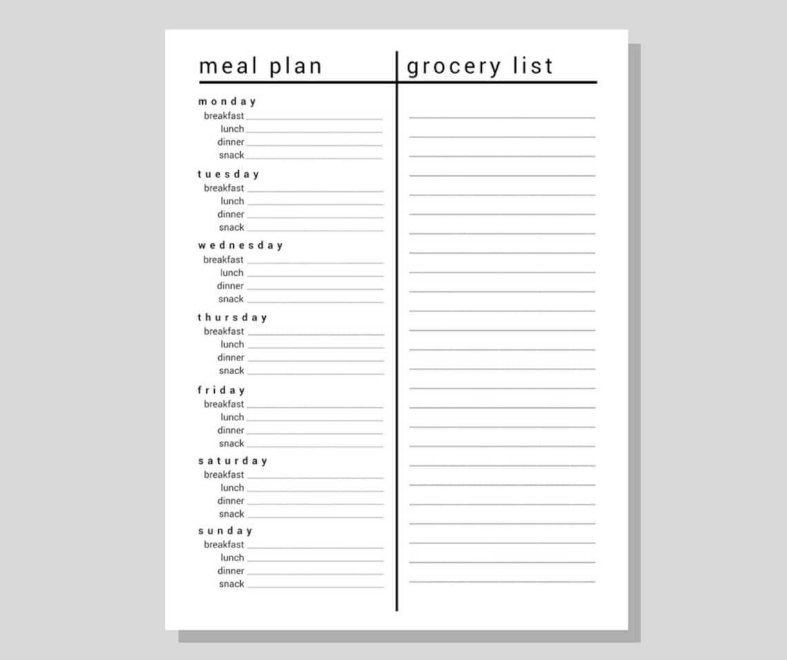 Weekly Meal Planner Grocery List Modern Minimalist Printable PDF ...