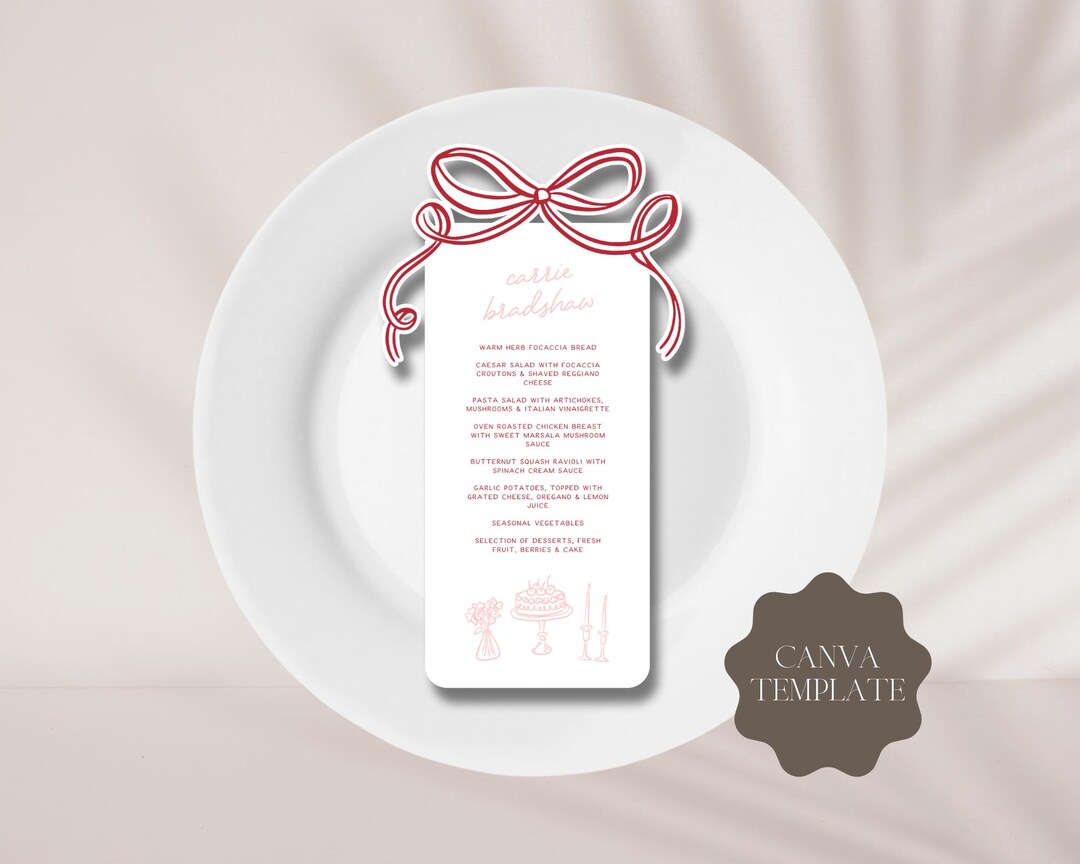 Canva Template Ribbon Menu | Pink and Red Bow Design | Wedding Menu ...