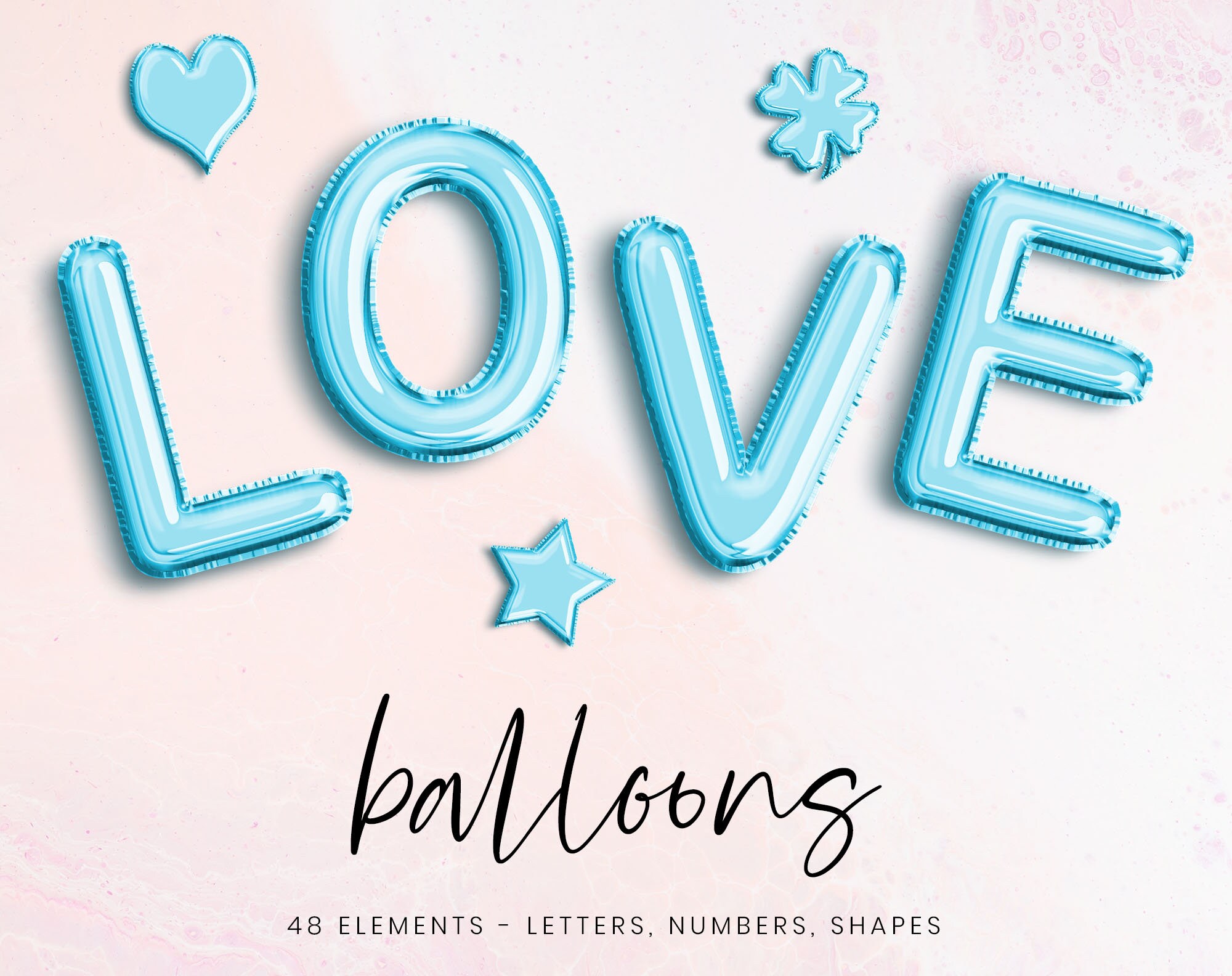 Light blue balloon letters clip art Foil balloon alphabet | Etsy