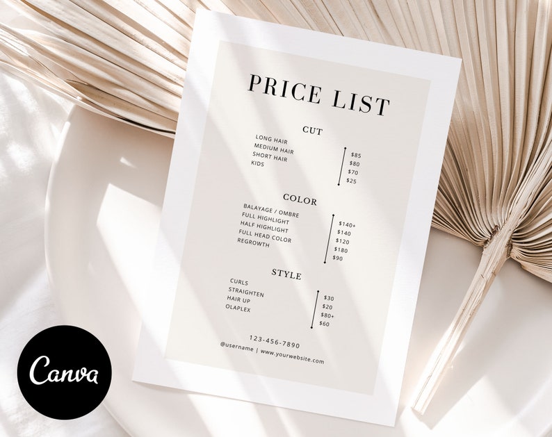 Canva Price List Template Printable Price List Canva Price | Etsy