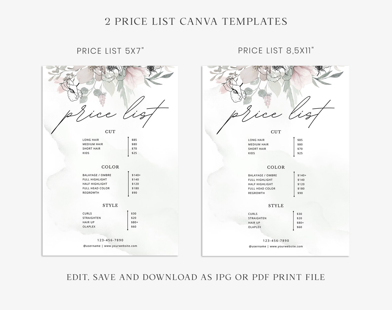 Watercolor Price List Canva Template Printable Price List - Etsy