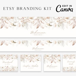 Boho Etsy Banner Canva Template, Etsy Branding Kit, Bohemian Etsy Shop ...