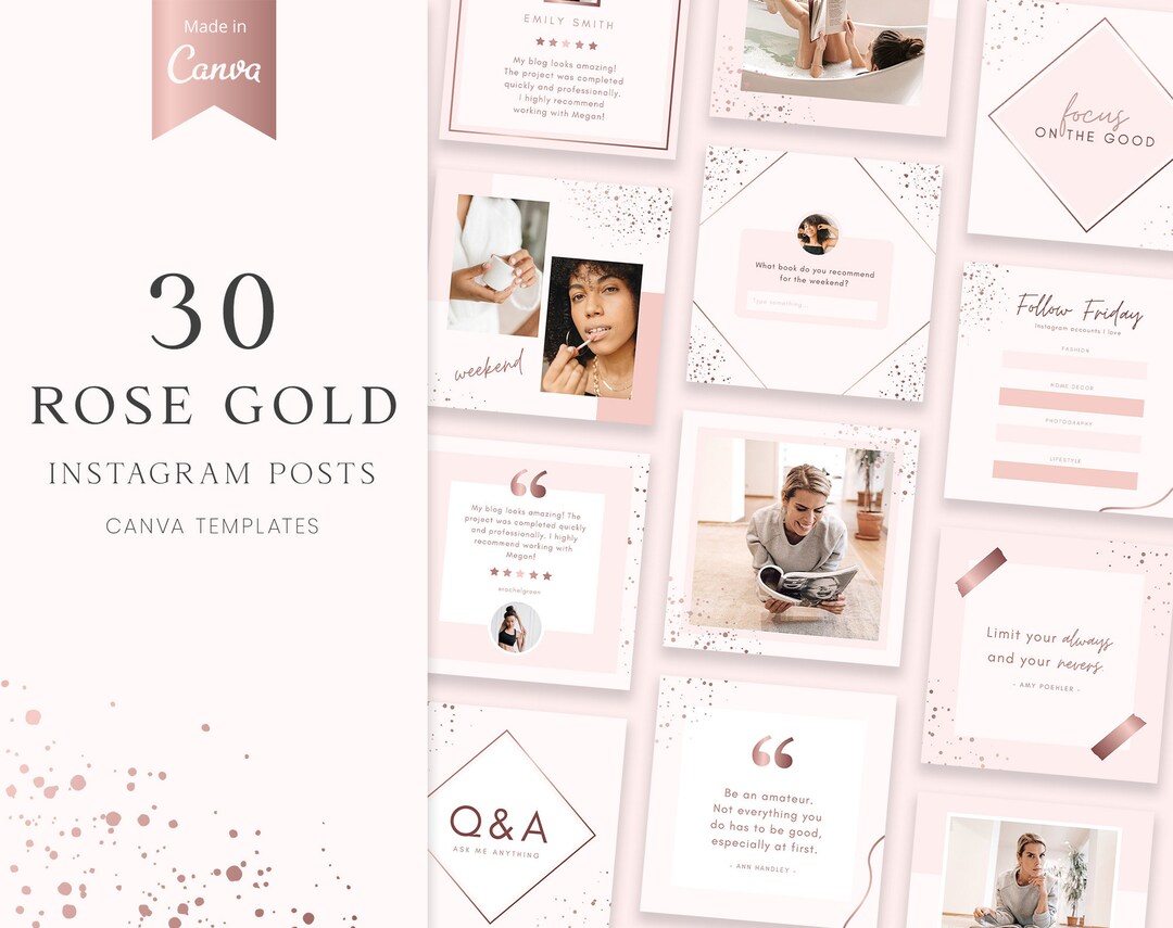 Instagram Post Canva Templates, Rose Gold Canva Template, Pink ...