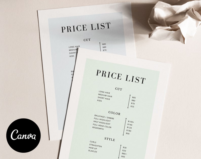 Canva Price List Template Printable Price List Canva Price | Etsy