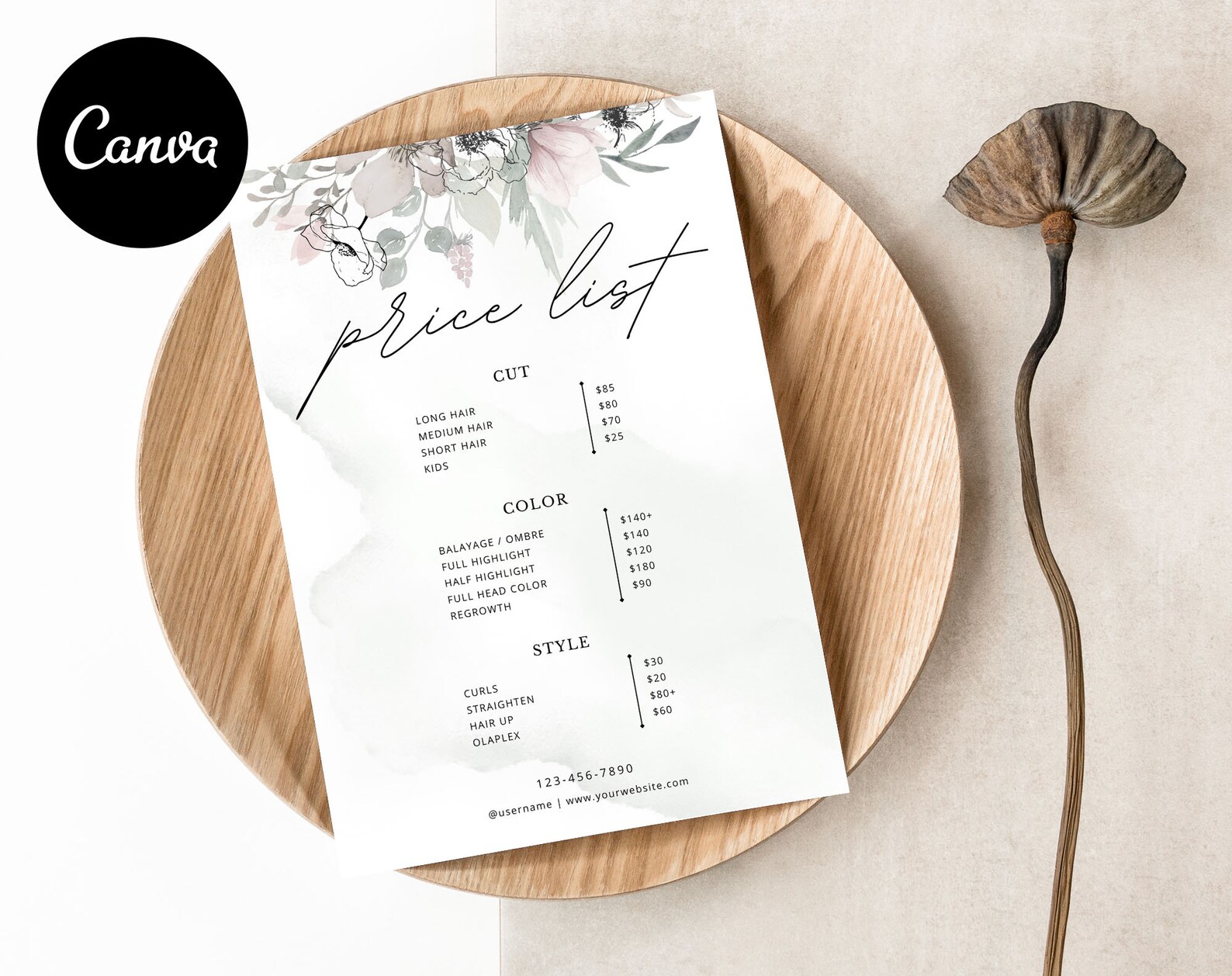 Watercolor Price List Canva Template Printable Price List | Etsy