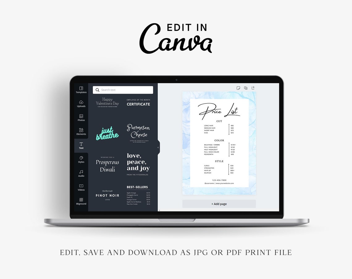 Canva Pricing Template Printable Price List Canva Template - Etsy