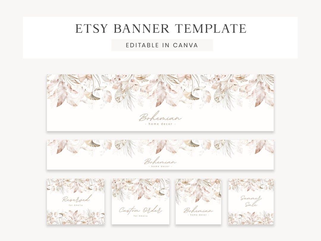 Boho Etsy Banner Canva Template, Etsy Branding Kit, Bohemian Etsy Shop ...