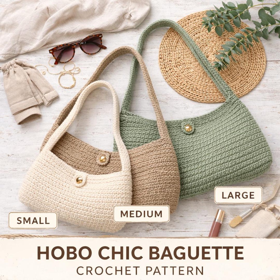 Crochet Baguette Bag Pattern, Hobo Mini Bag Crochet Pattern, Shoulder ...