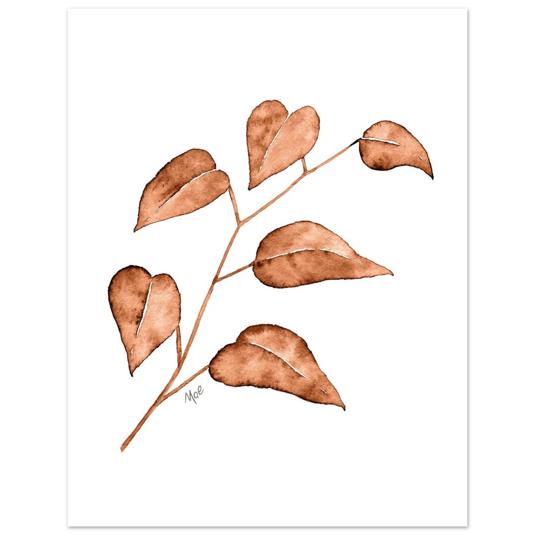 Burnt Orange Pothos Plant Art - Watercolor Botanical Fine Art Print ...