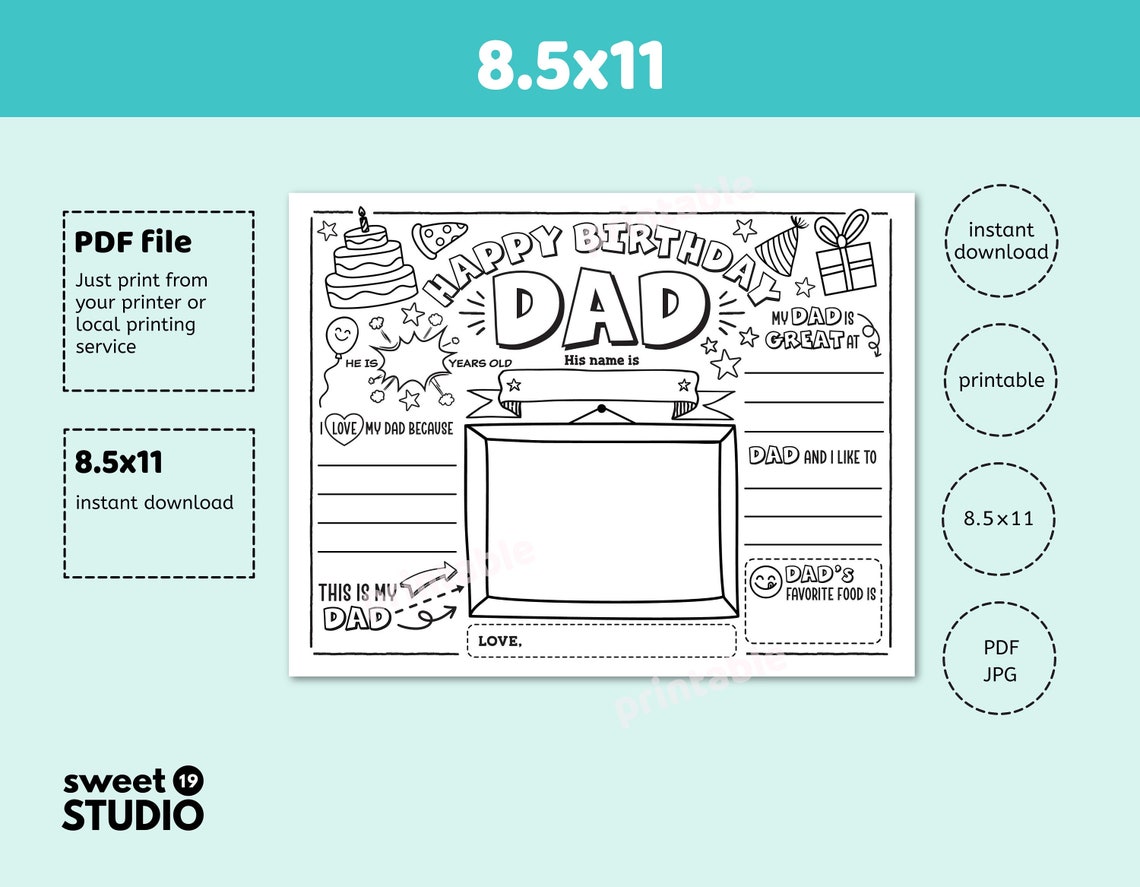 Happy Birthday Dad Coloring Page, Printable All About Dad, Father’s ...