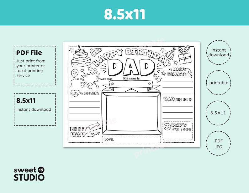 Happy Birthday Dad Coloring Page, Printable All About Dad, Father’s ...