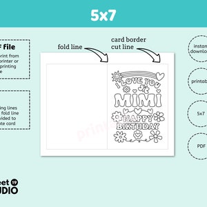 Mimi Birthday Printable Card, 5x7 Mimi Coloring Card, Mimi Coloring ...