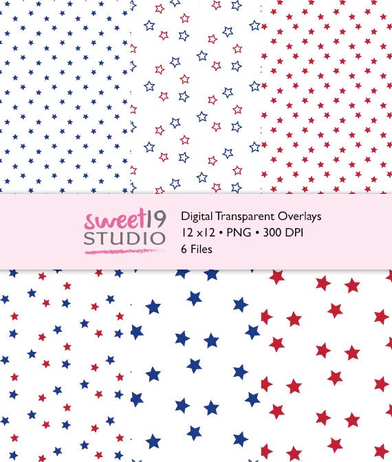 Star Digital Paper, Stars Overlay, Stars Digital Paper, Red Blue Stars ...