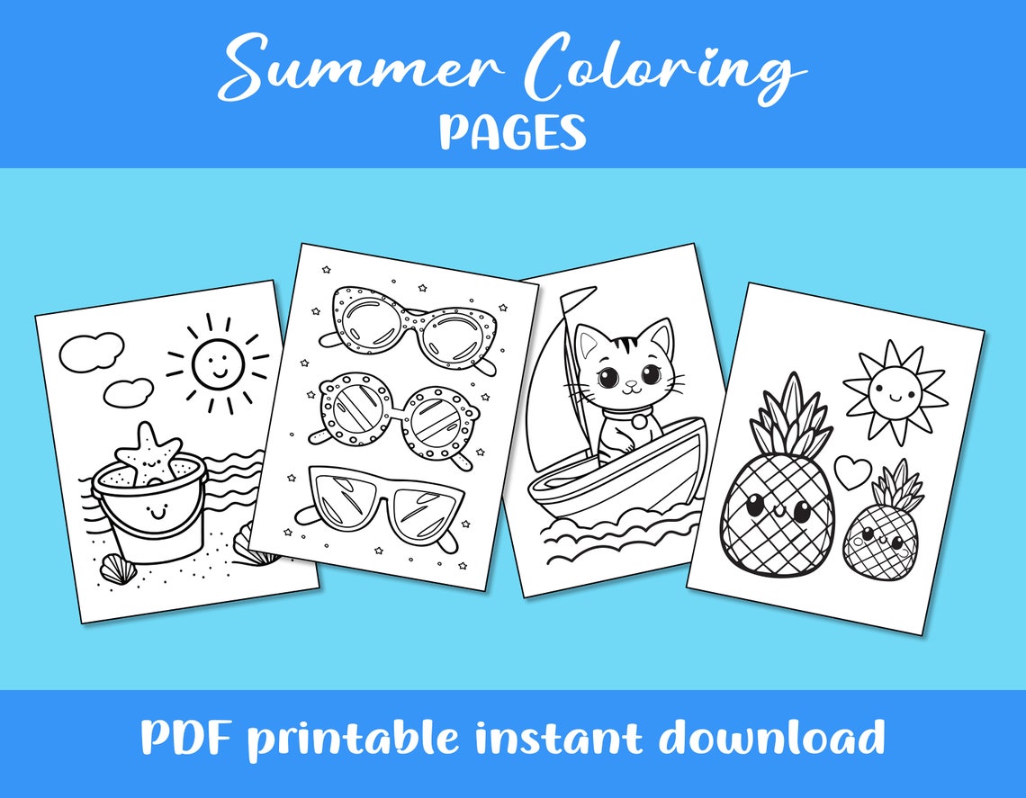 Summer Coloring Pages Bundle, Instant Download, Kids Summer Fun ...