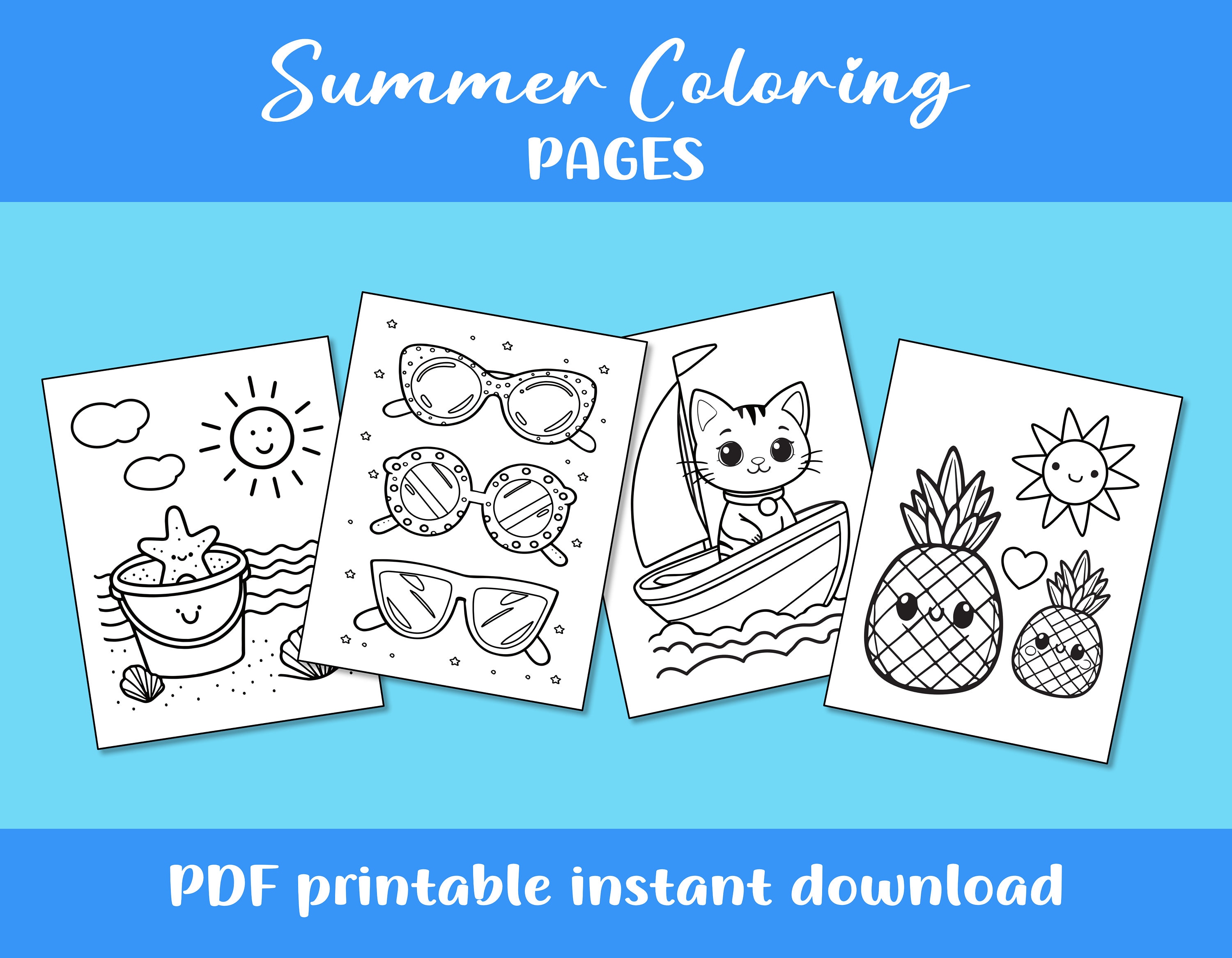 Summer Coloring Pages Bundle, Instant Download, Kids Summer Fun ...