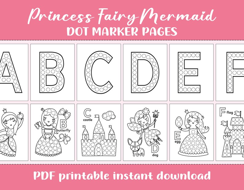 Princess Coloring Pages, Dot Marker Coloring Pages, Children Coloring ...