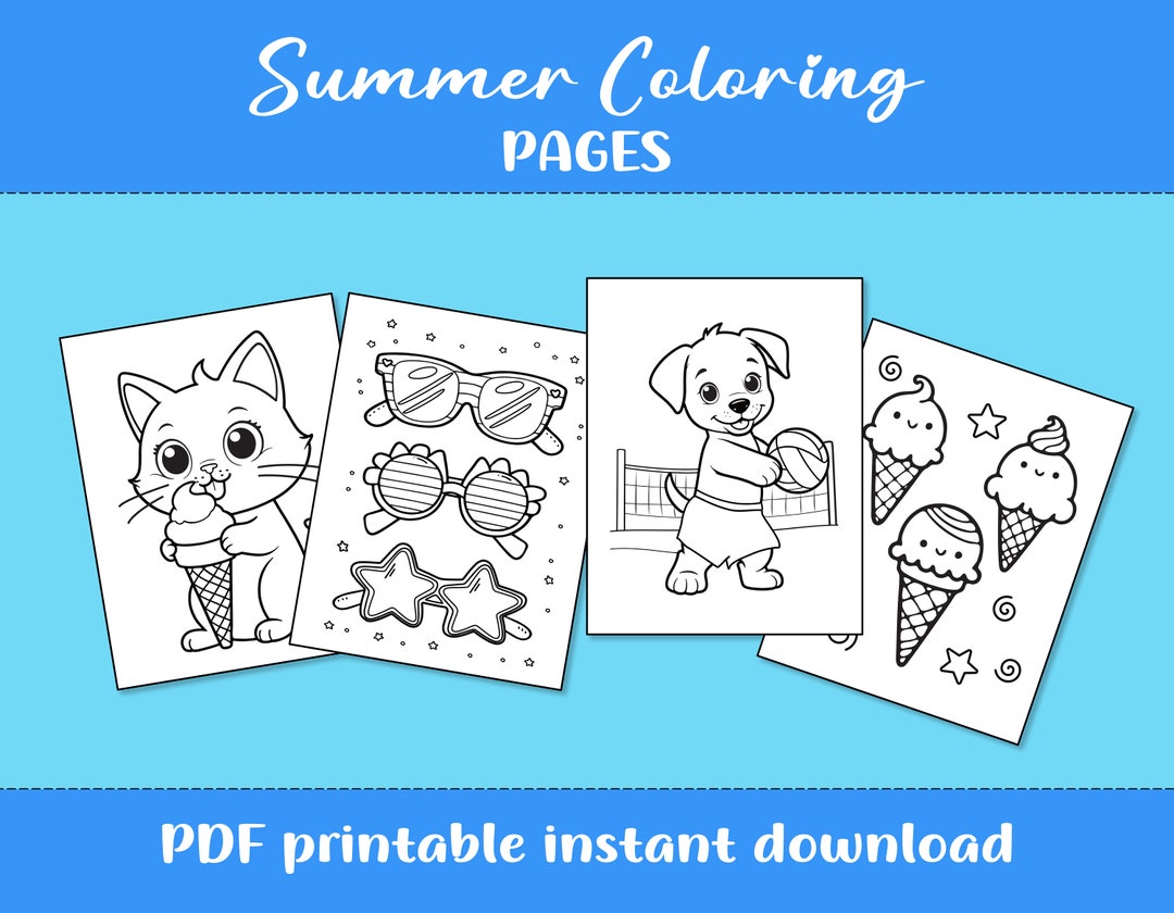 Summer Coloring Pages Bundle, Instant Download, Kids Summer Fun ...