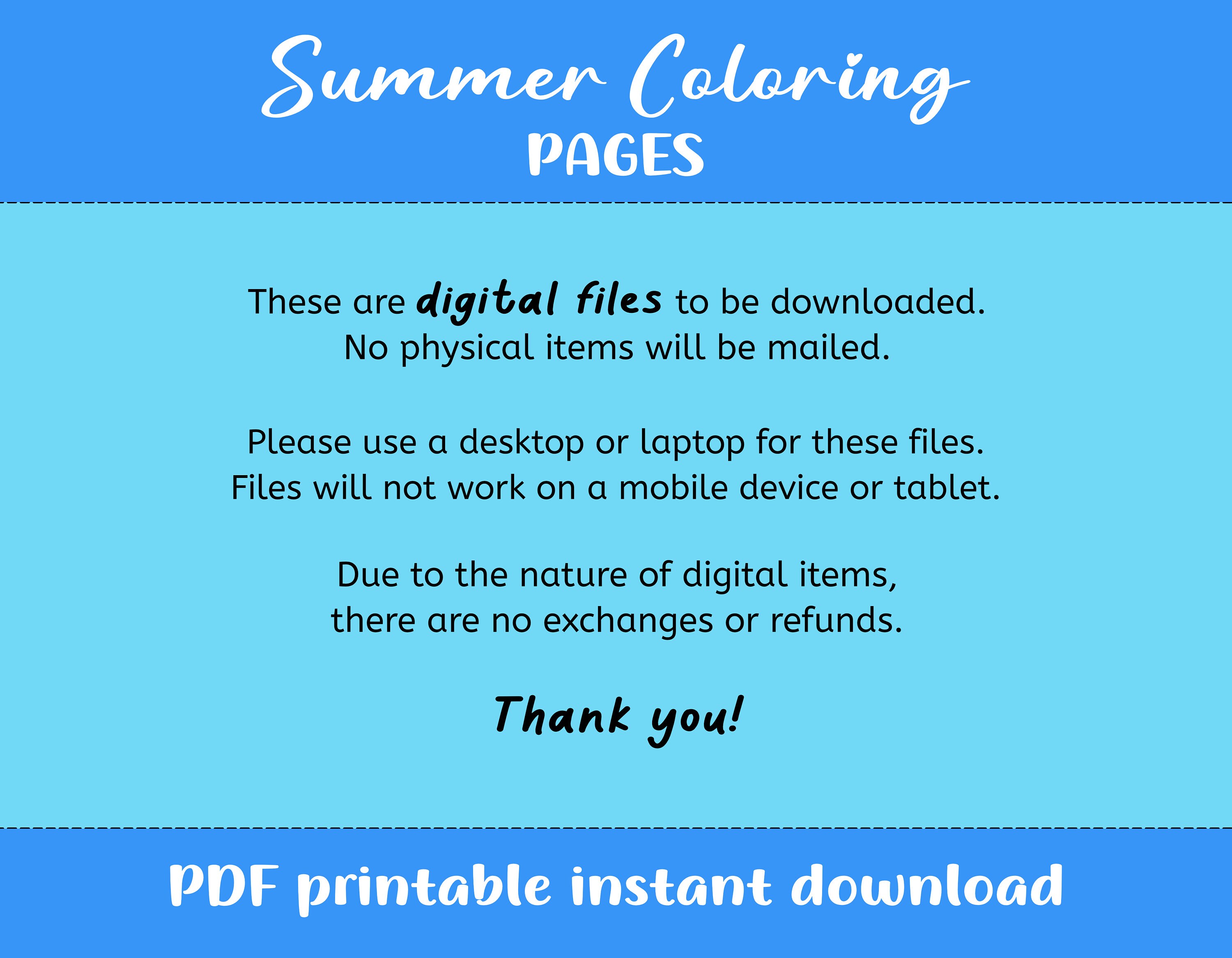 Summer Coloring Pages Bundle, Instant Download, Kids Summer Fun ...