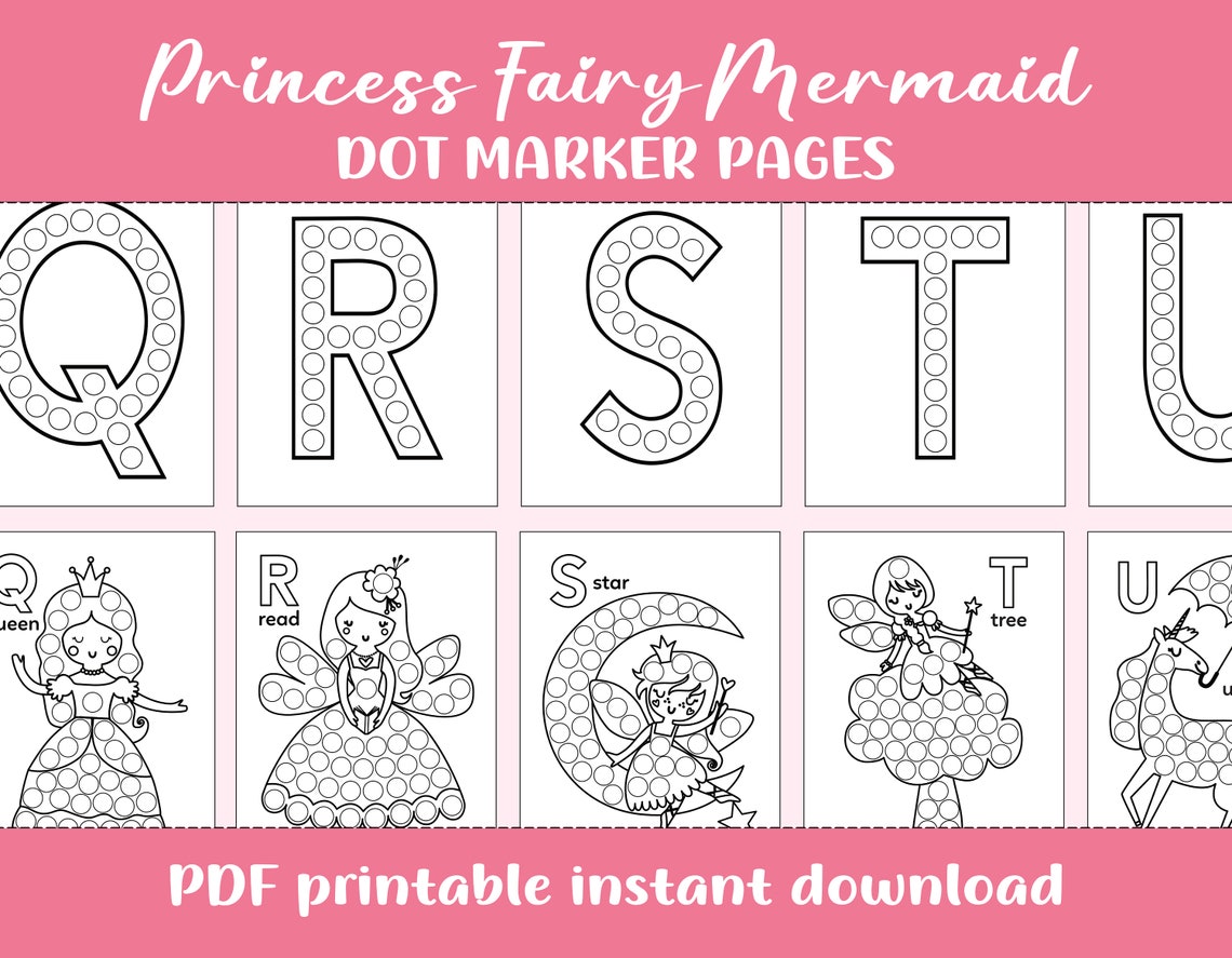 Princess Coloring Pages, Dot Marker Coloring Pages, Children Coloring ...