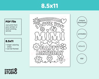 Mimi Mother's Day Printable Card, 5x7 Mimi Coloring Card, Mimi Coloring ...