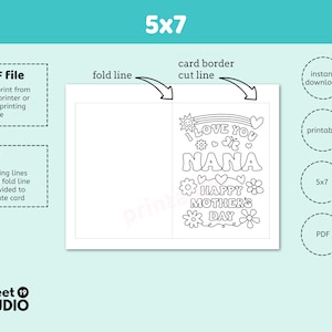 Nana Mother's Day Printable Card, 5x7 Nana Coloring Card, Nana Coloring ...