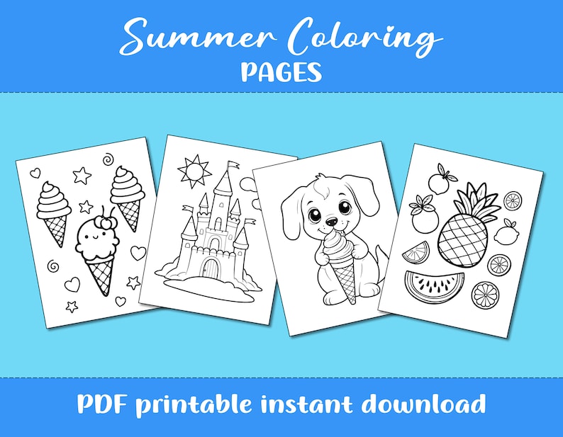 Summer Coloring Pages Bundle, Instant Download, Kids Summer Fun ...