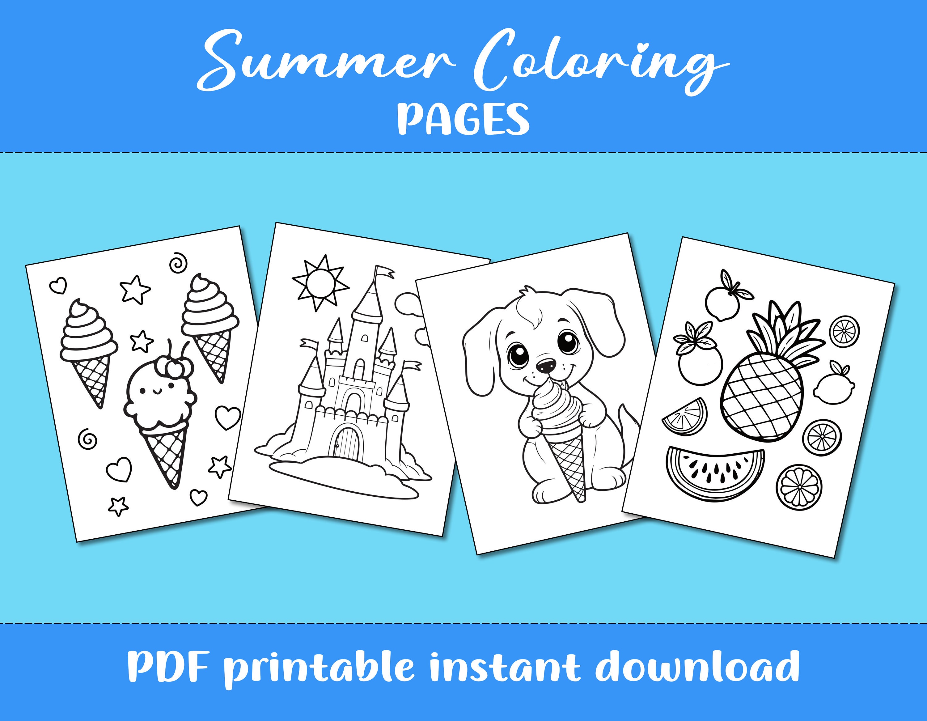 Summer Coloring Pages Bundle, Instant Download, Kids Summer Fun ...