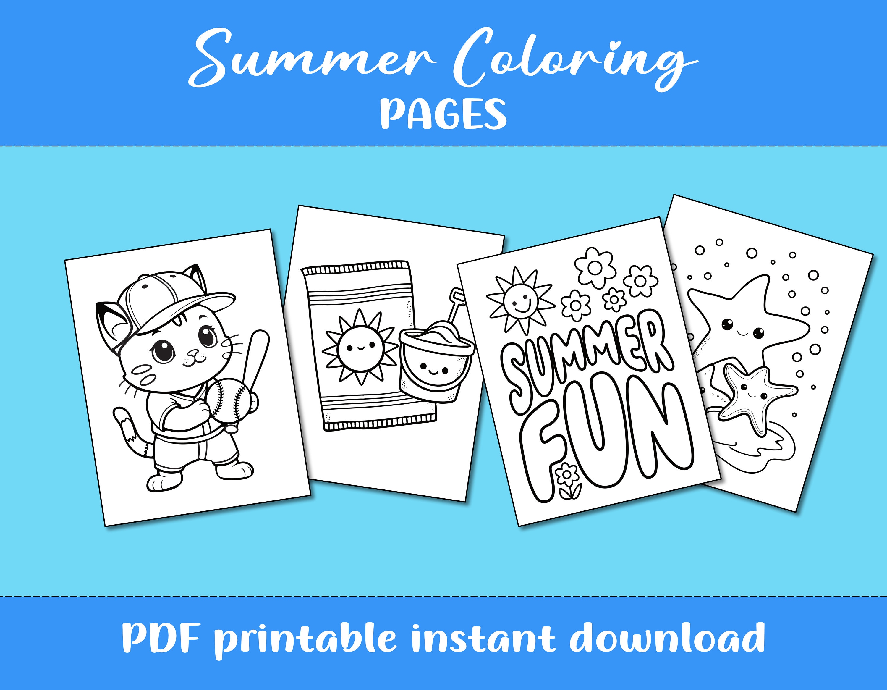 Summer Coloring Pages Bundle, Instant Download, Kids Summer Fun ...