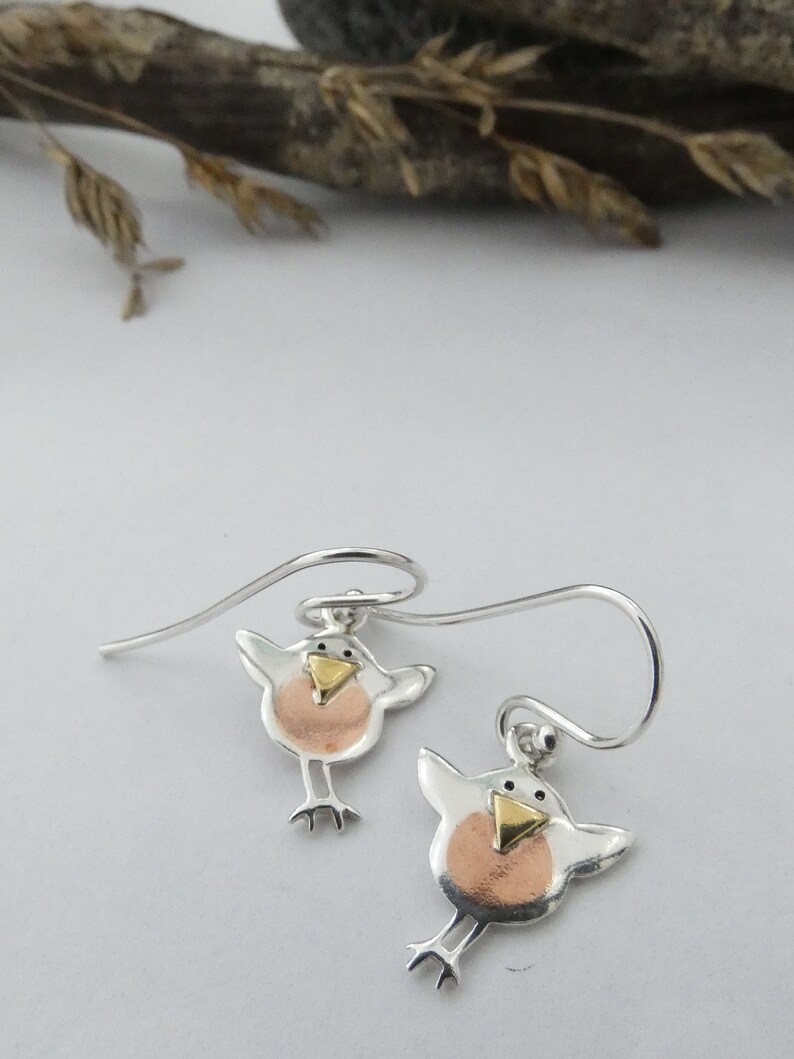 Robin Earrings, Sterling Silver Earrings With Brass and Copper, Mixed ...