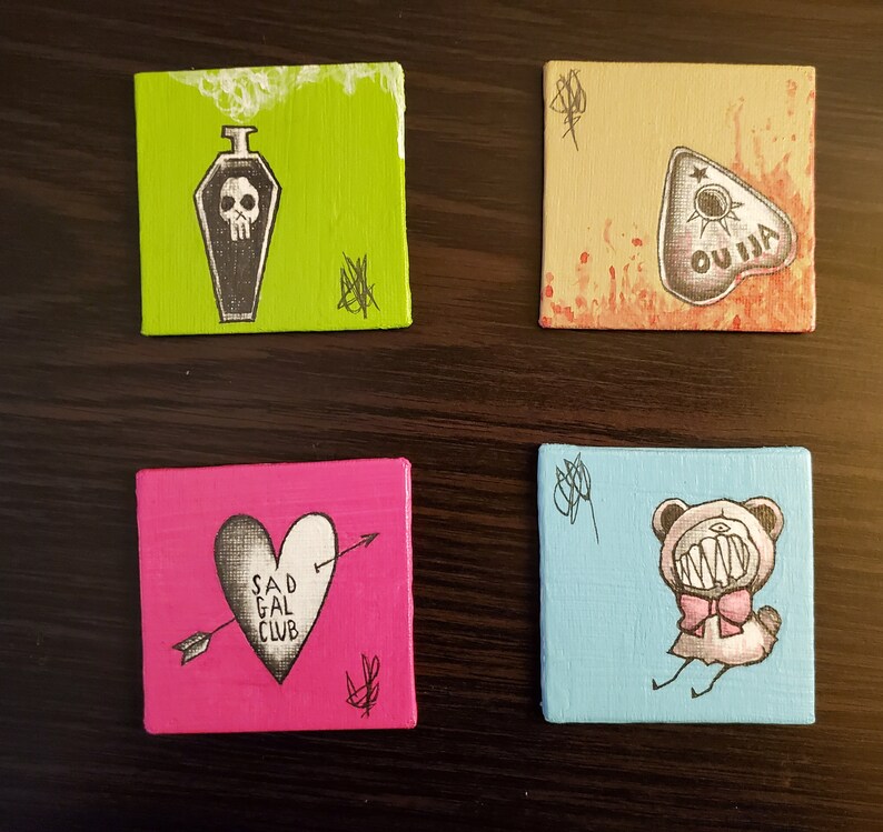 2.6x2.6 Mini Canvas, Dark Art, Lowbrow, Contemporary, Punk Rock, Pop ...